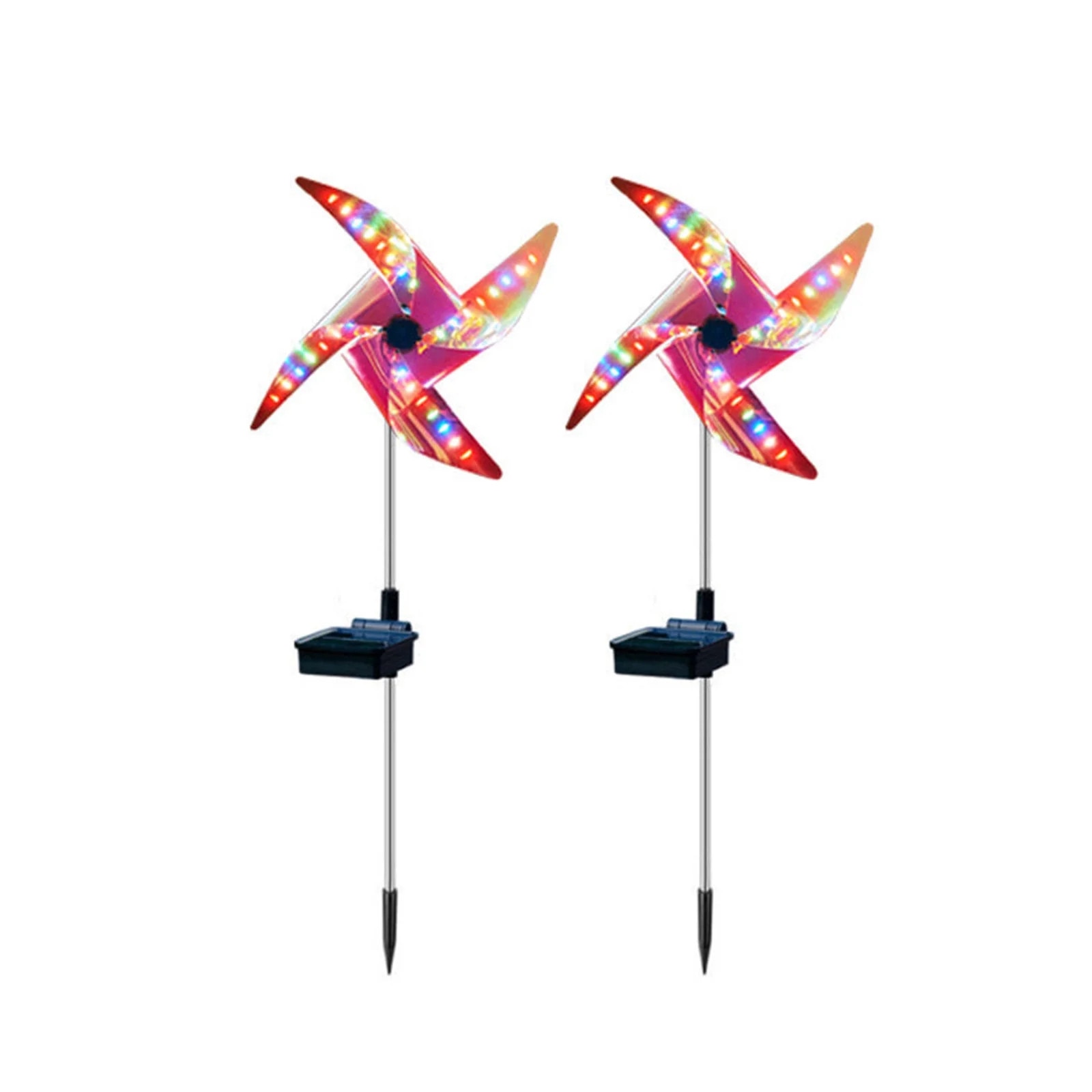 Set 2 lampi solare cu mori de vant pentru gradina, lumini LED colorate ...