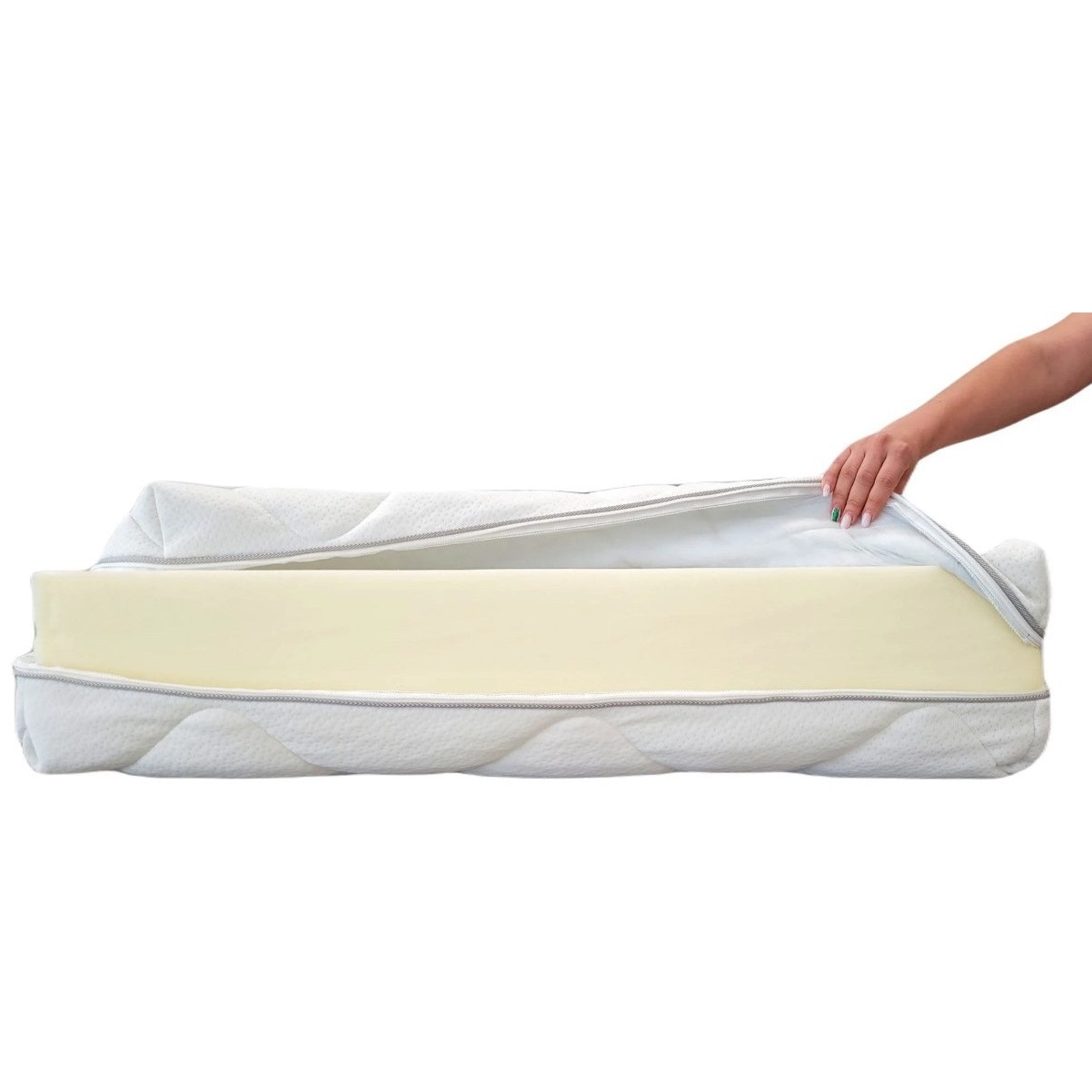 Husa pentru saltea de 120x200, cu fermoar, material alb matlasat ...