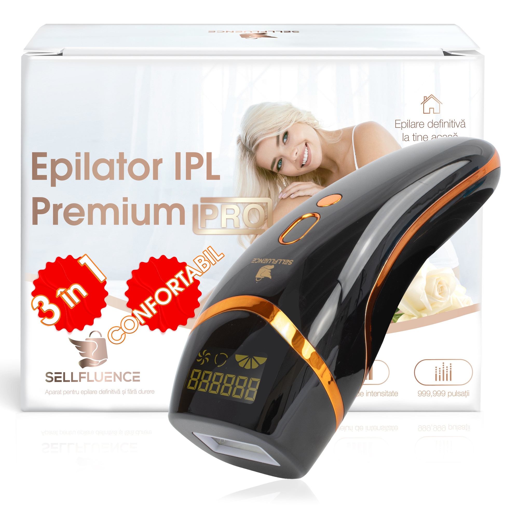Epilator IPL Sellfluence Premium PRO 3 in 1, epilare definitiva fara ...