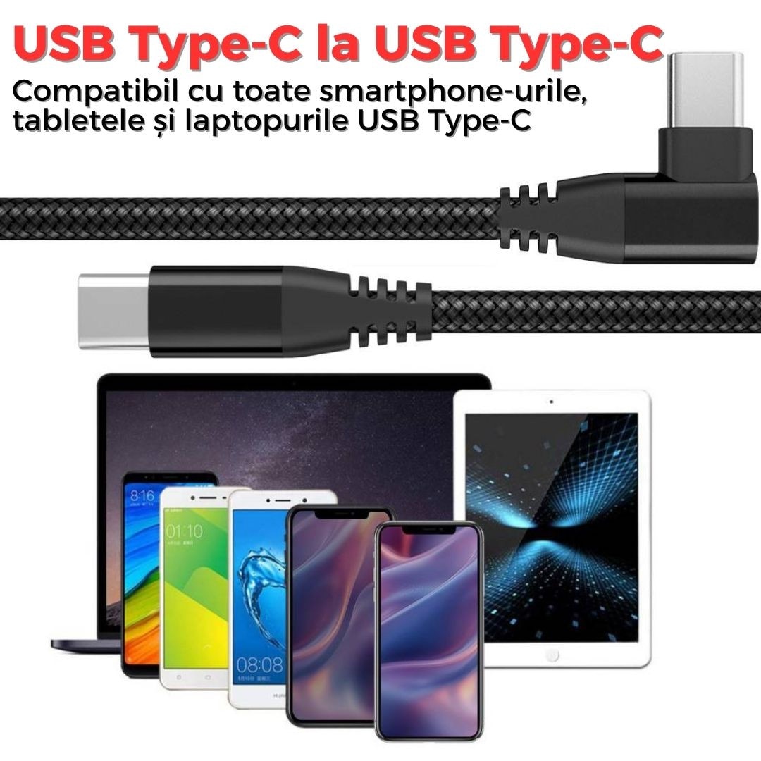 Cablu USB-C la USB-C PD 60W, AHA PRINT®, Transfer Date si Incarcare ...