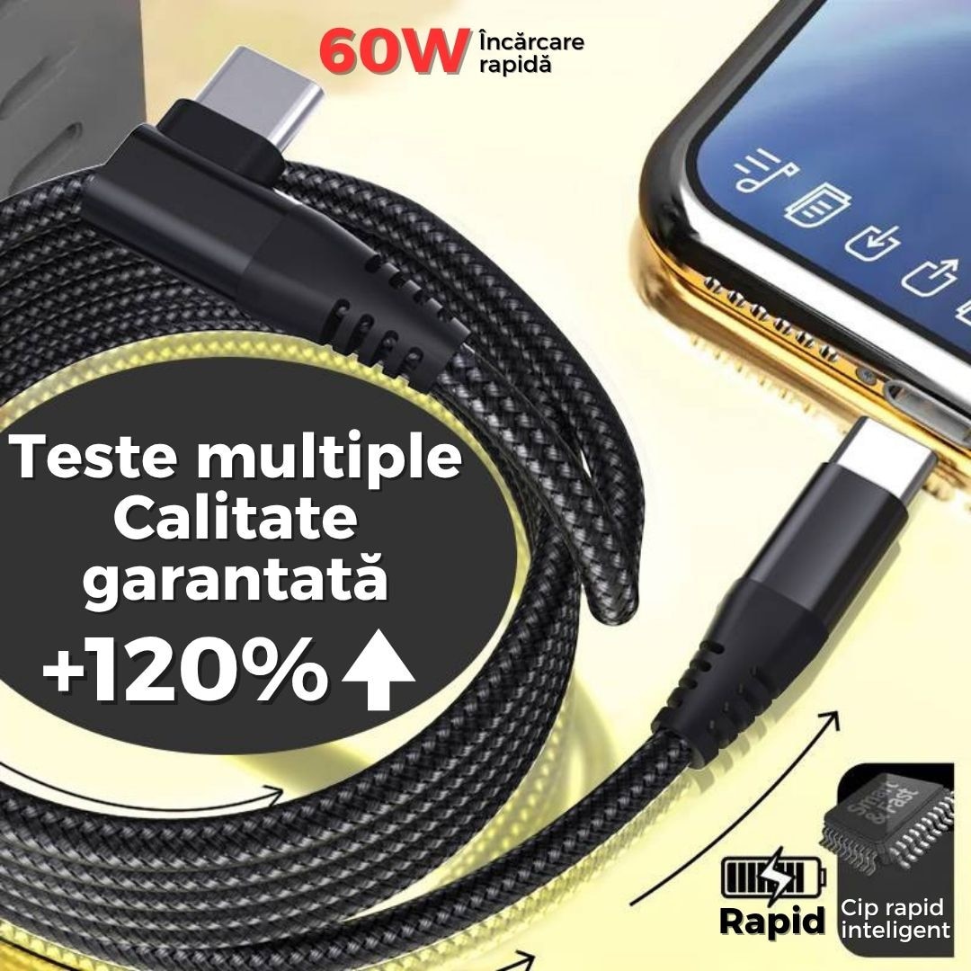 Cablu USB-C la USB-C PD 60W, AHA PRINT®, Transfer Date si Incarcare ...