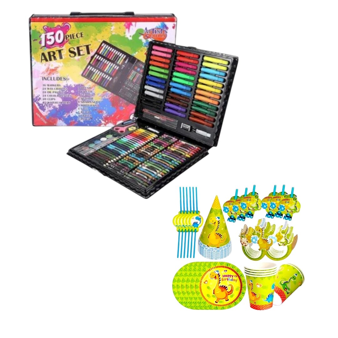 Trusa desen cu maner, Hooppie, 150 piese, creioane colorate si cerate ...