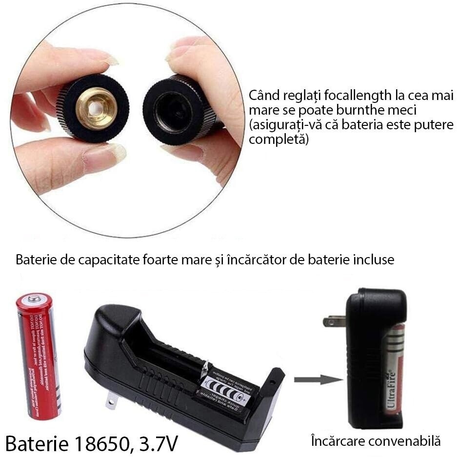 Laser pointer verde ultra puternic, 10000 mW, raza 16 km, cu acumulator ...