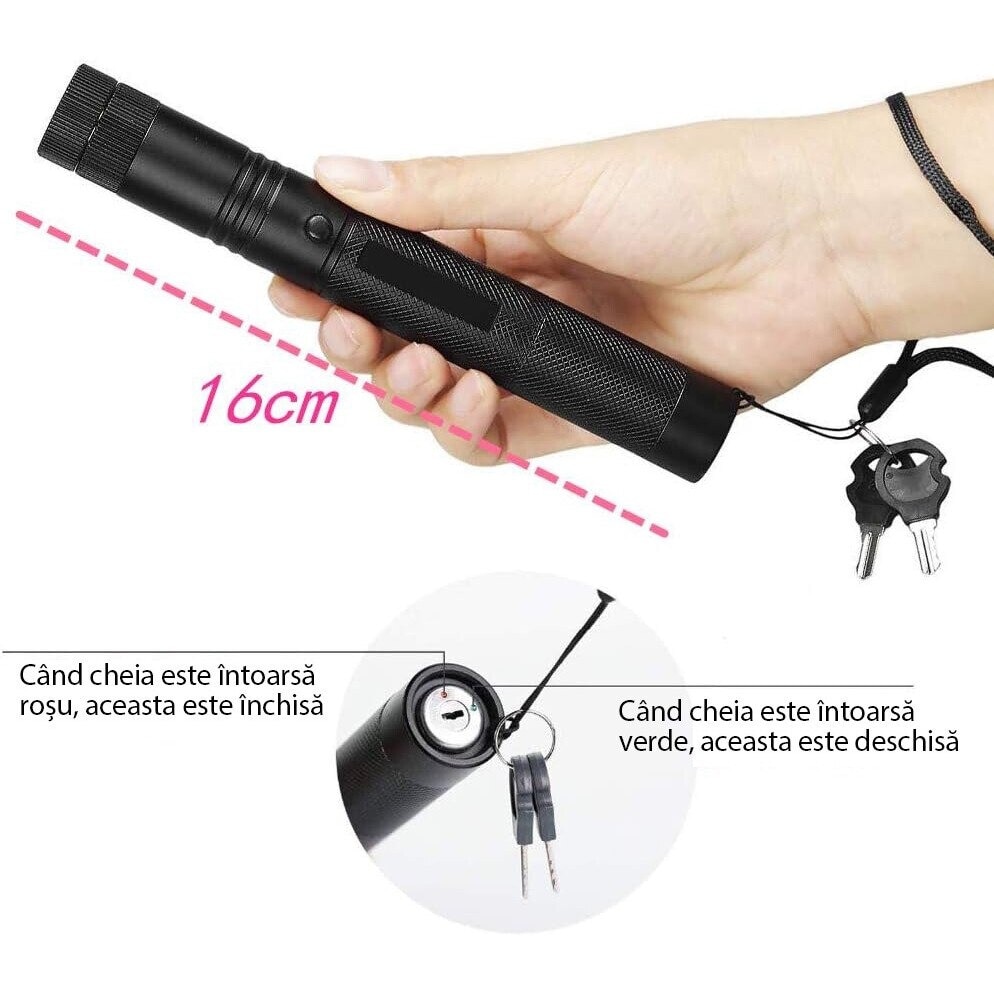 Laser pointer verde ultra puternic, 10000 mW, raza 16 km, cu acumulator ...