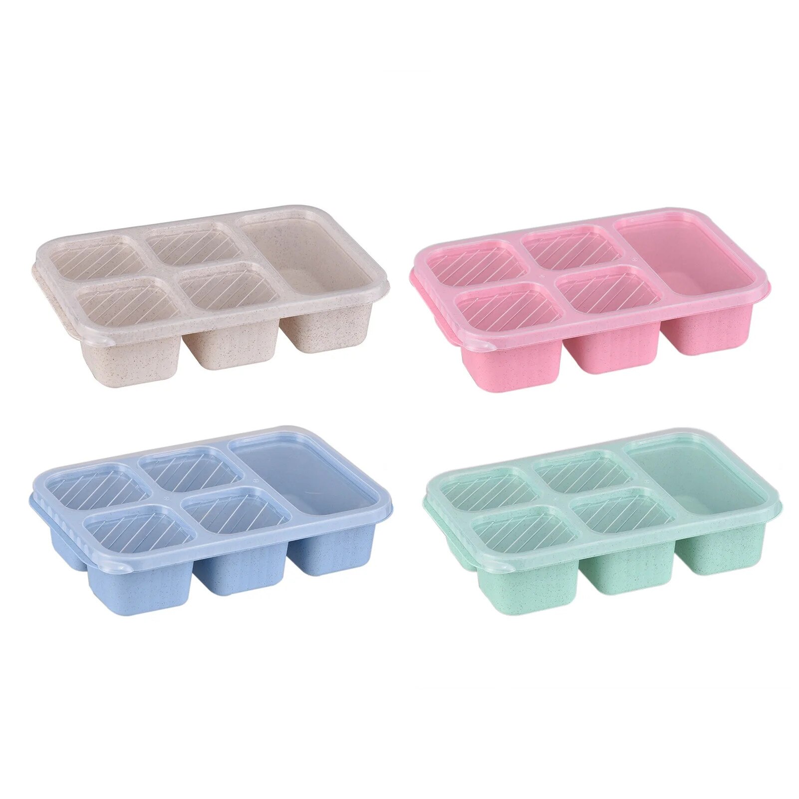 Set 4 cutii alimentare cu 5 compartimente, design portabil ...