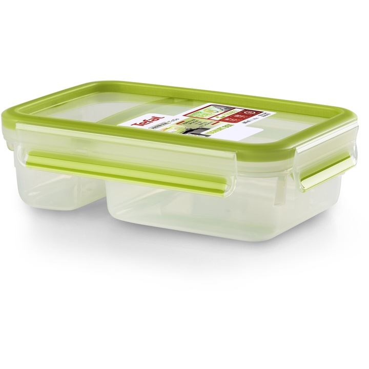 Cutie caserola compartimentata Tefal Clip&Go, 0.6L, rectangulara, verde - eMAG.ro