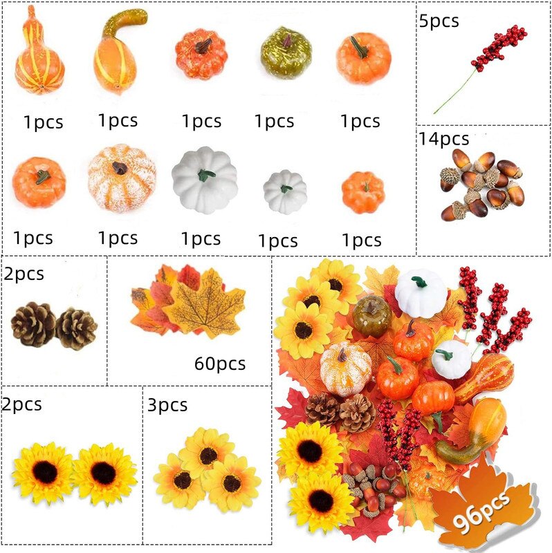 96 Piese Decoratiuni Halloween & Toamna - Set Dovleci, Frunze, Ghinde ...