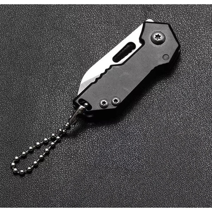 Cutit pliabil, tip breloc, metal, lama 3.5 cm, negru, Dactylion® - eMAG.ro