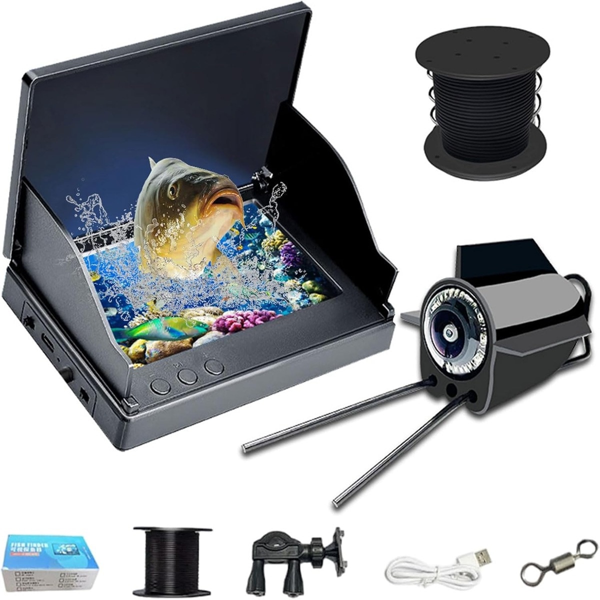 Camera subacvatica pescuit cu ecran LCD KLASTEP, Fir camera 5M, IPS 5 ...