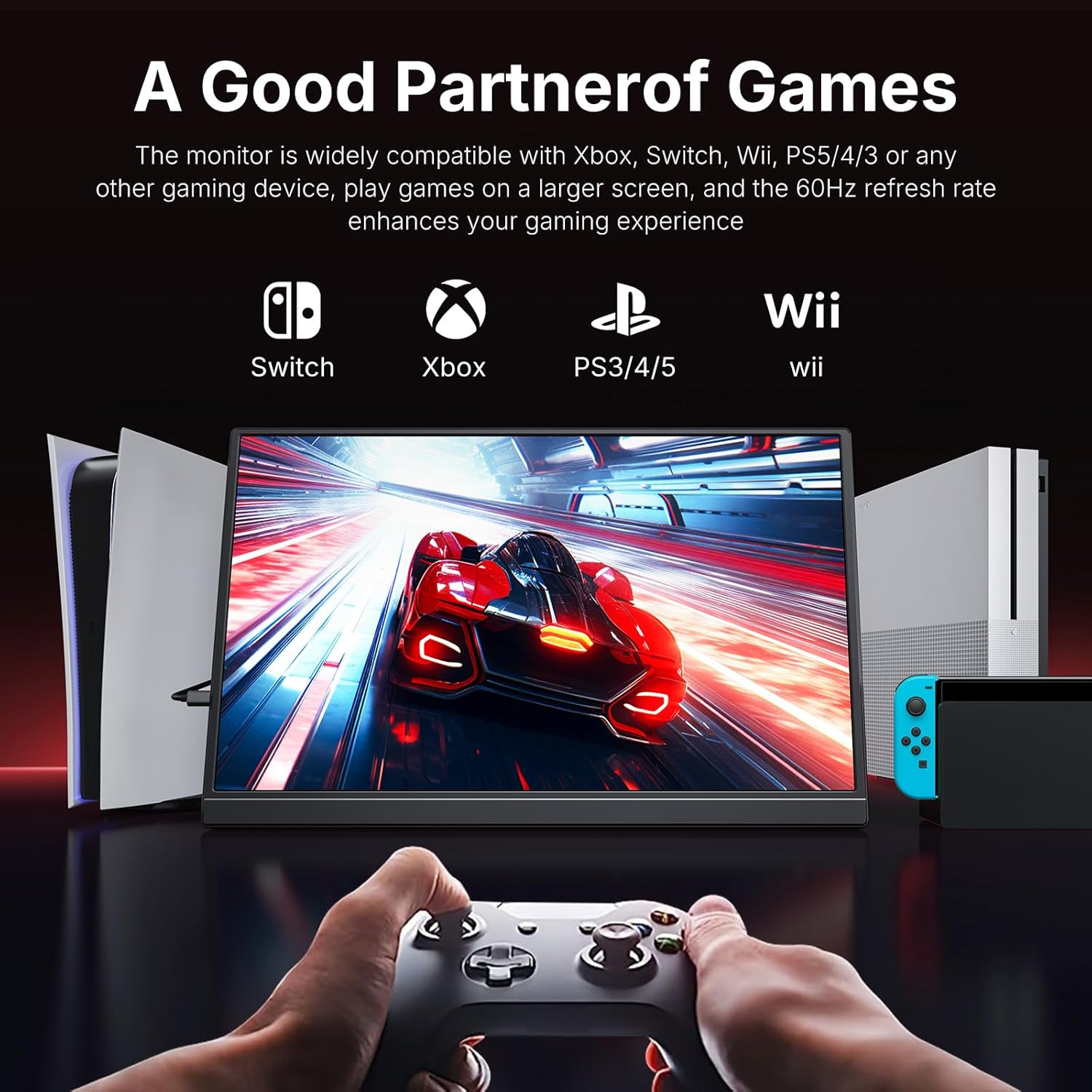 WUFK Monitor Hordozható 15.6" FHD, USB-C/HDMI, Ultra Vékony, Állvánnyal ...