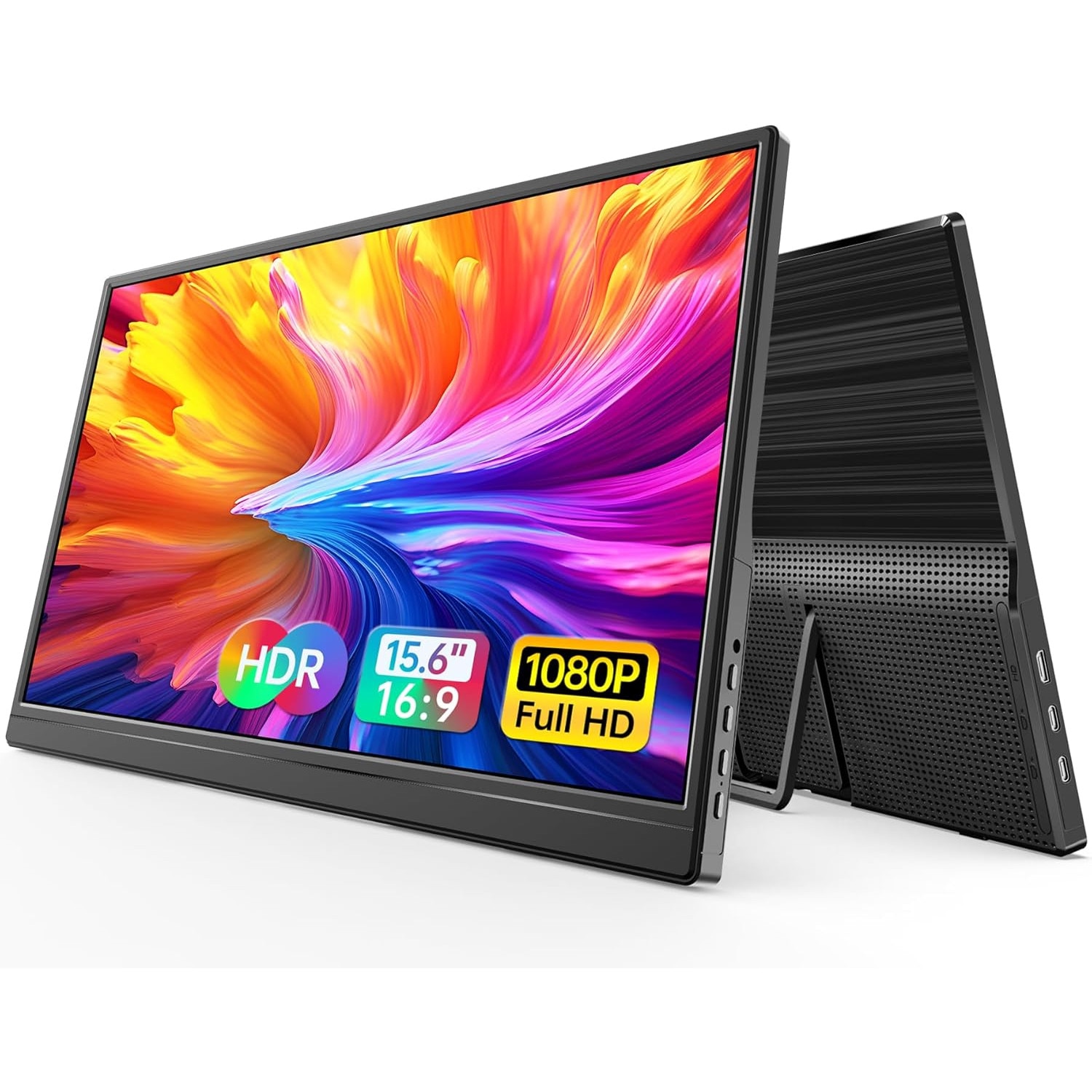 WUFK Monitor Hordozható 15.6" FHD, USB-C/HDMI, Ultra Vékony, Állvánnyal ...