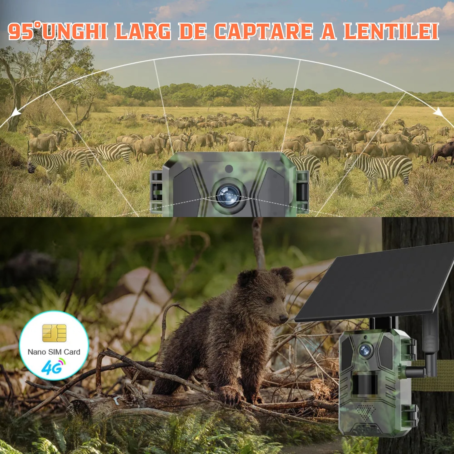 Camera de Vanatoare cu Panou Solar KLASTEP, Slot SIM, Viziune Nocturna ...