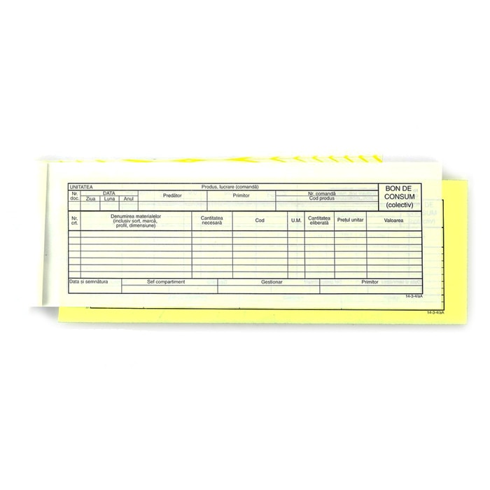 Bon de consum autocopiativ, format 1/2 A4, orientare vedere, 100 file ...
