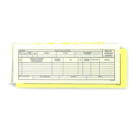 Bon de consum autocopiativ, format 1/2 A4, orientare vedere, 100 file ...