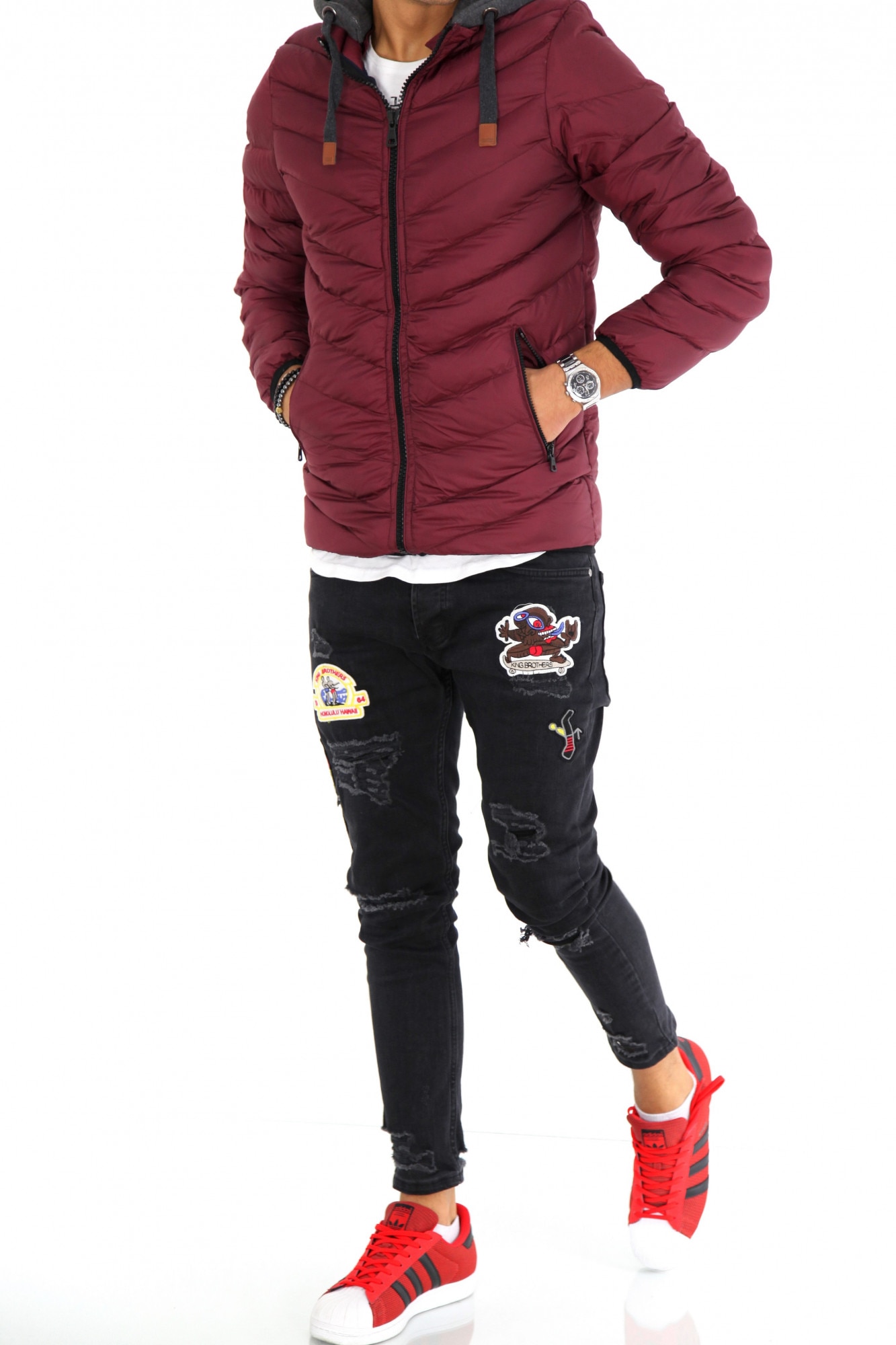 Geaca de fas, grena, cu gluga, pentru barbati, S - eMAG.ro