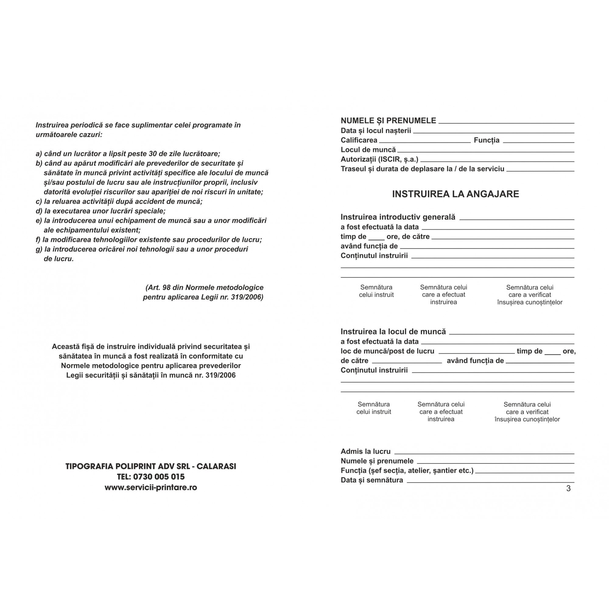 Set de 100 Fisa de instructaj SSM - eMAG.ro