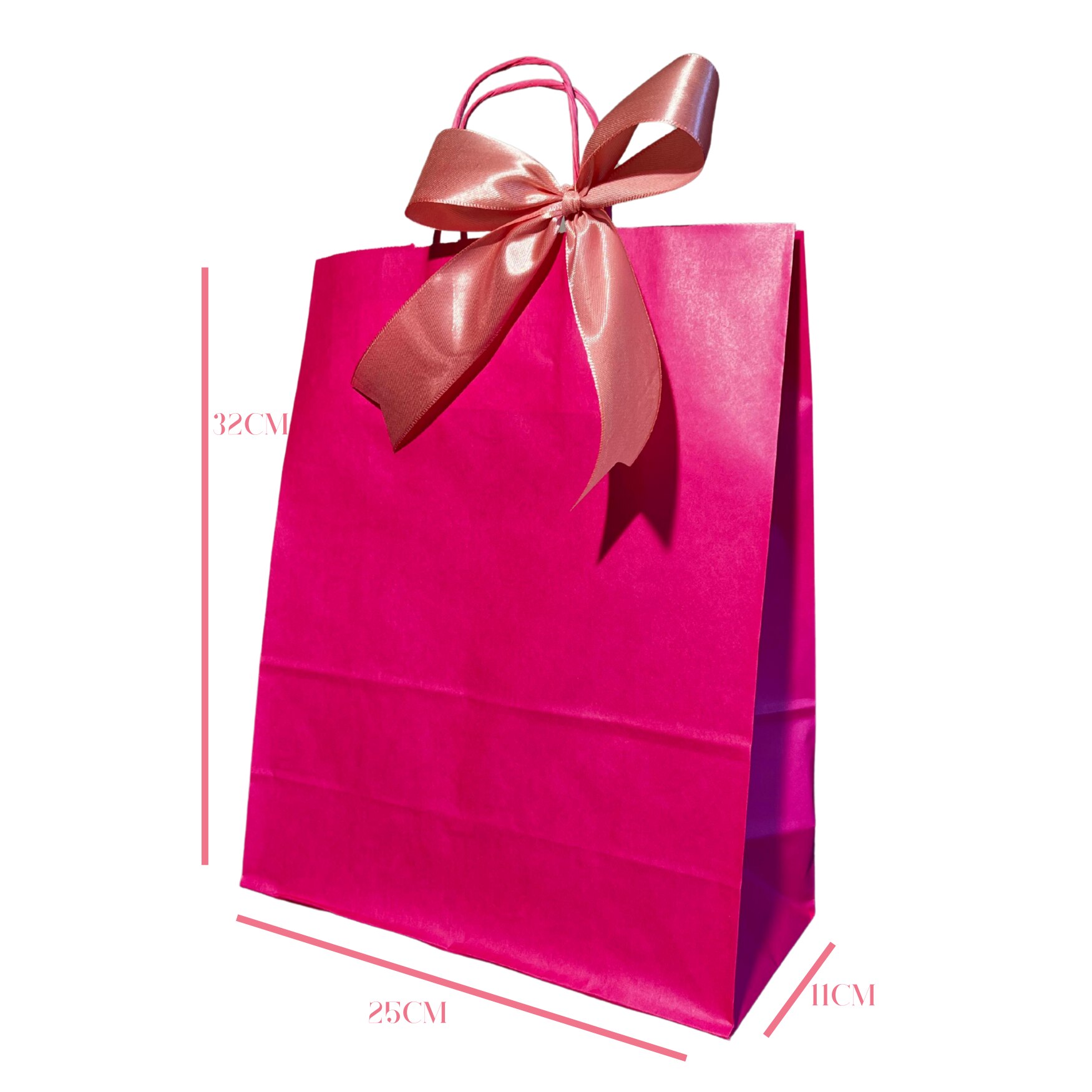 Set 10 Bucati Punga Cadou Roz Mare Din Hartie Kraft 90g/M² Cu Fundita ...