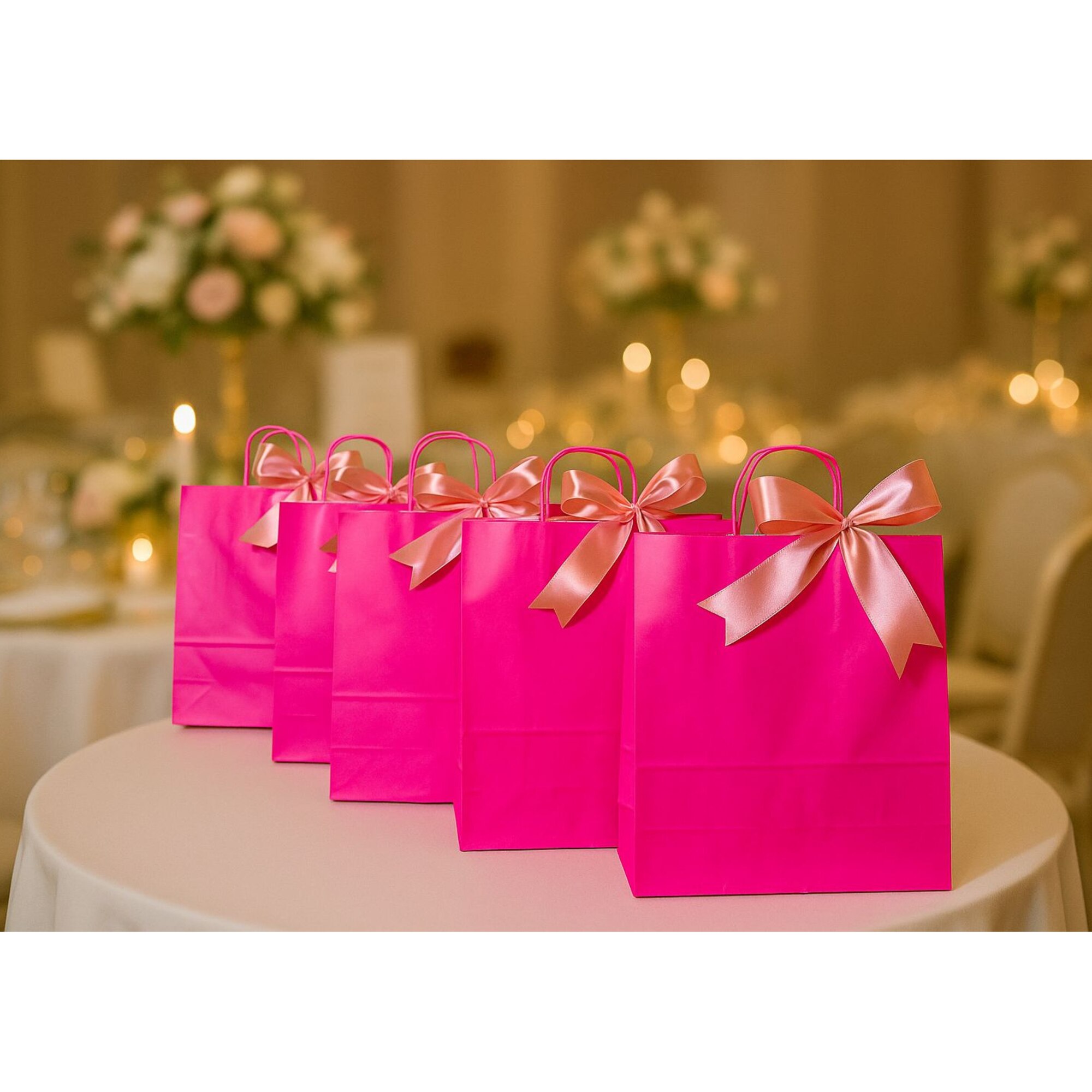 Set 10 Bucati Punga Cadou Roz Mare Din Hartie Kraft 90g/M² Cu Fundita ...