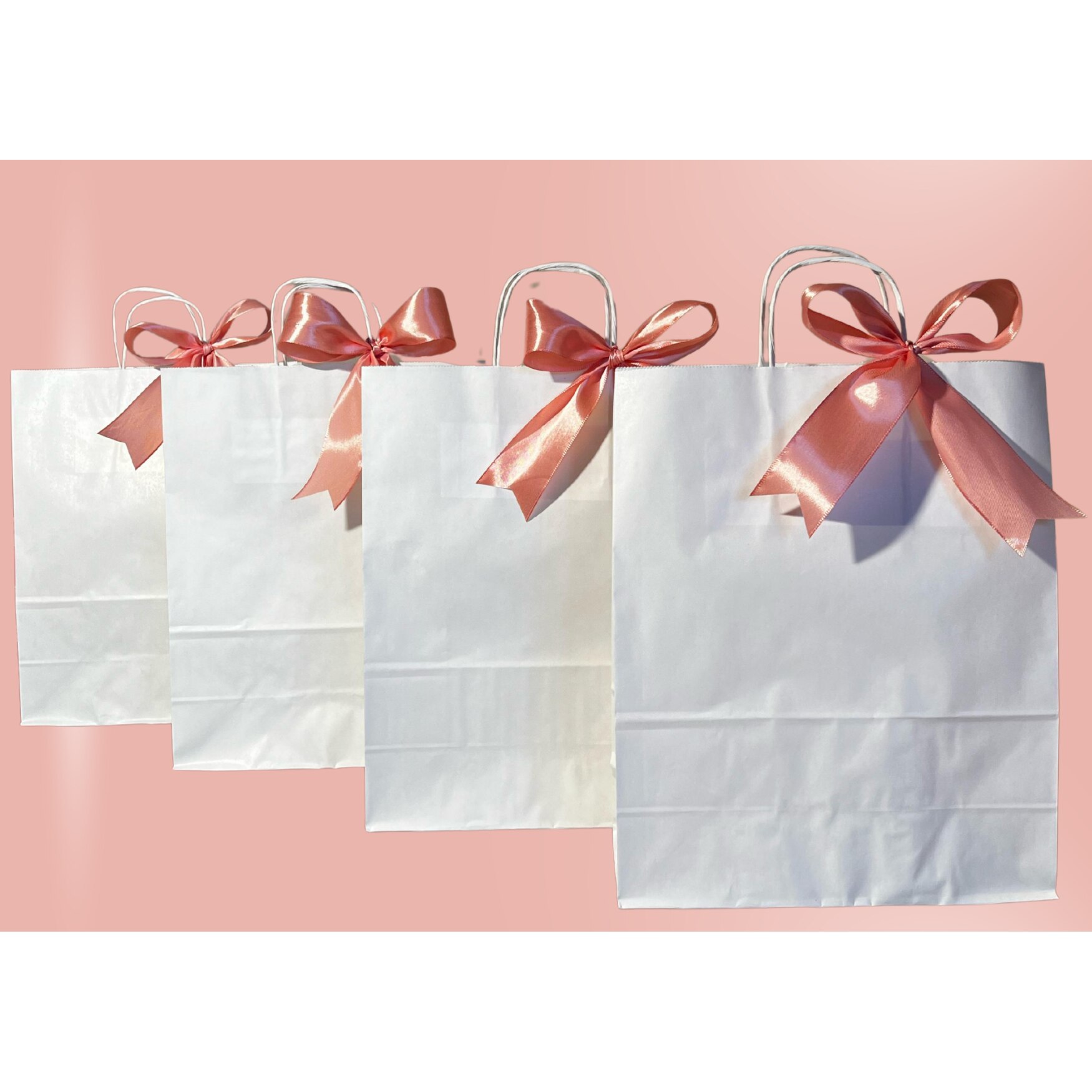 Set 10 Pungi Cadou Albe Mari Din Hartie Kraft 90g/M² Cu Fundita Din ...