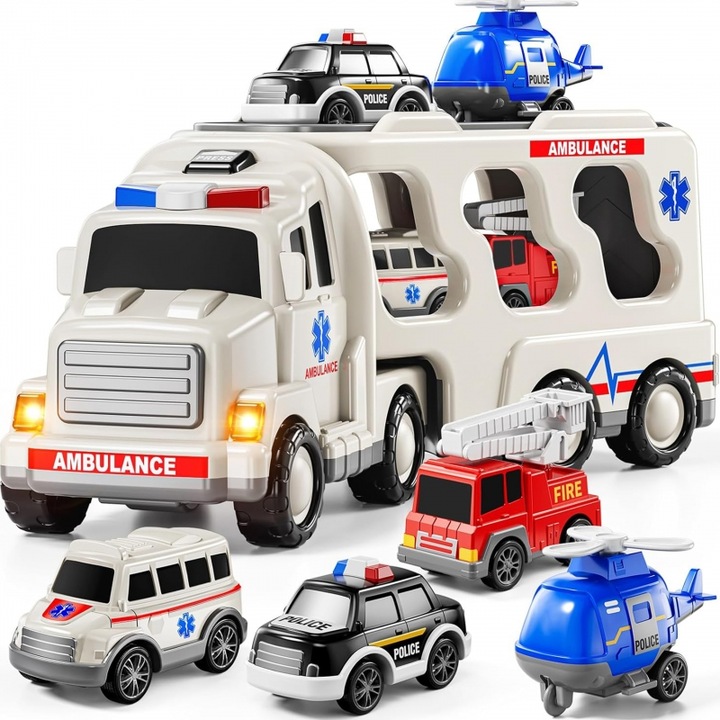Set Camion Ambulanta pentru Urgente cu sunete si lumini + 4 vehicule de ...