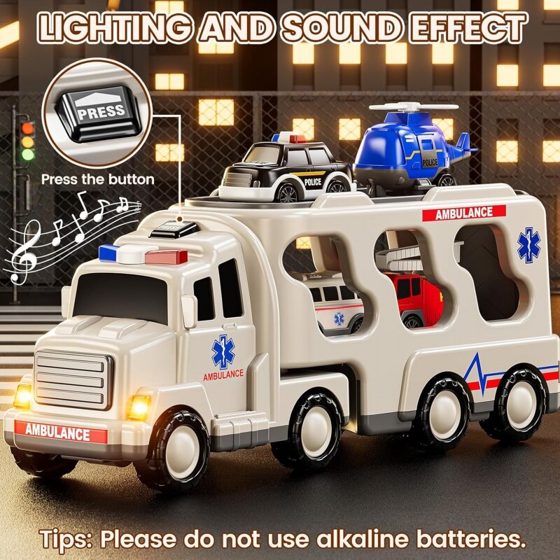 Set Camion Ambulanta pentru Urgente cu sunete si lumini + 4 vehicule de ...