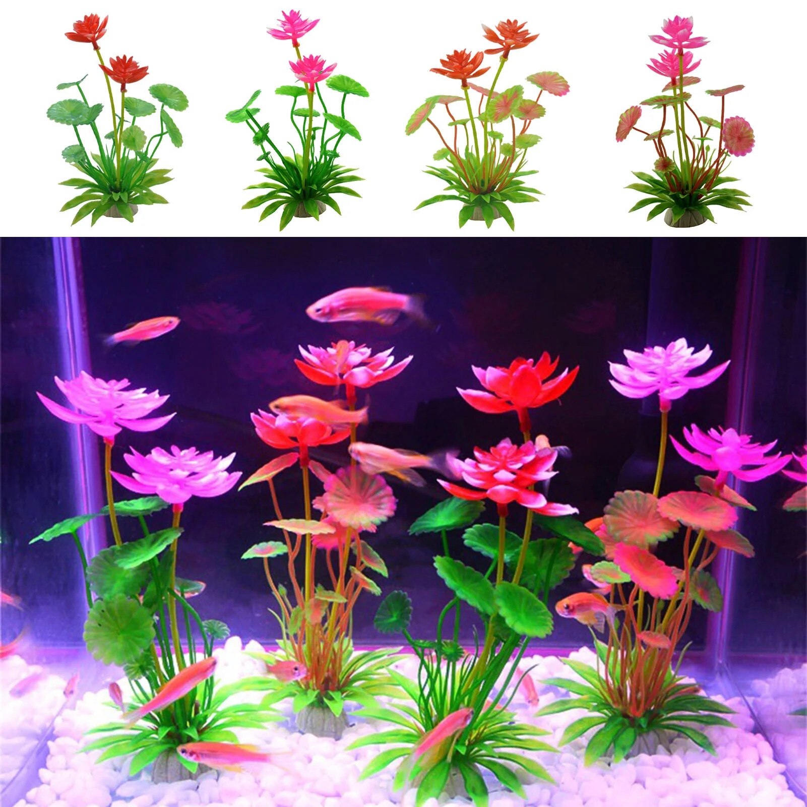 Set 10 plante artificiale pentru acvariu si terariu, decor din plastic ...
