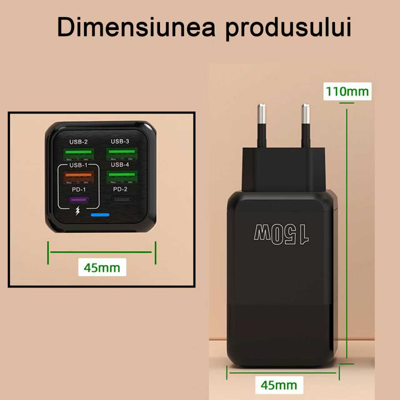 PD адаптер с бързо двойно зареждане 150W, многопортово зарядно ...