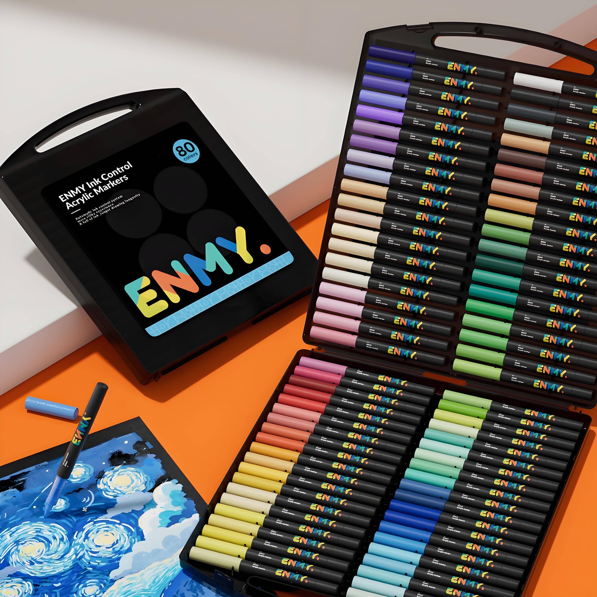ENMY Set 80 Markere Acrilice cu Flux Direct de Cerneala, Varf Perie ...