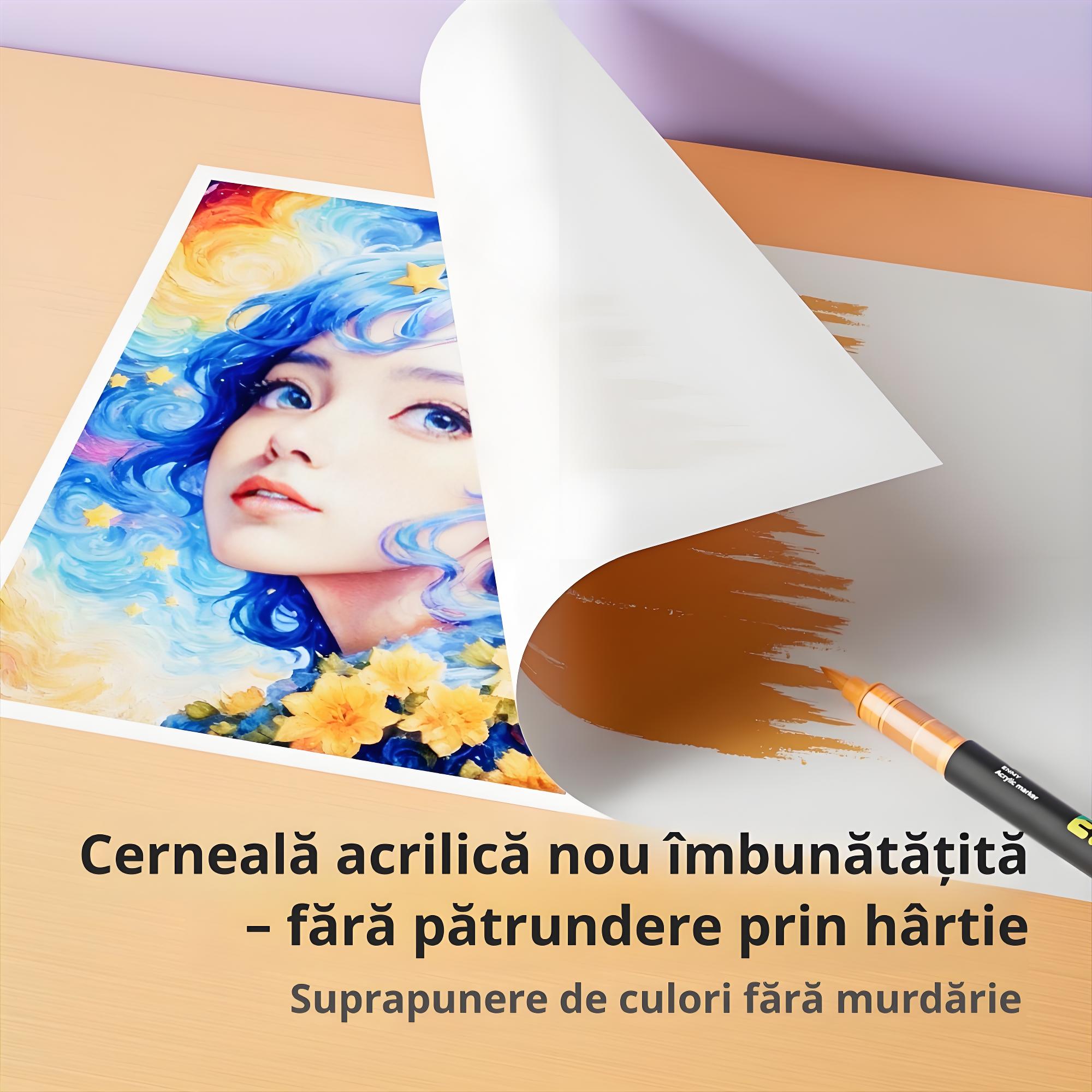 ENMY Set 36 Markere Acrilice cu Flux Direct de Cerneala, Varf Perie ...