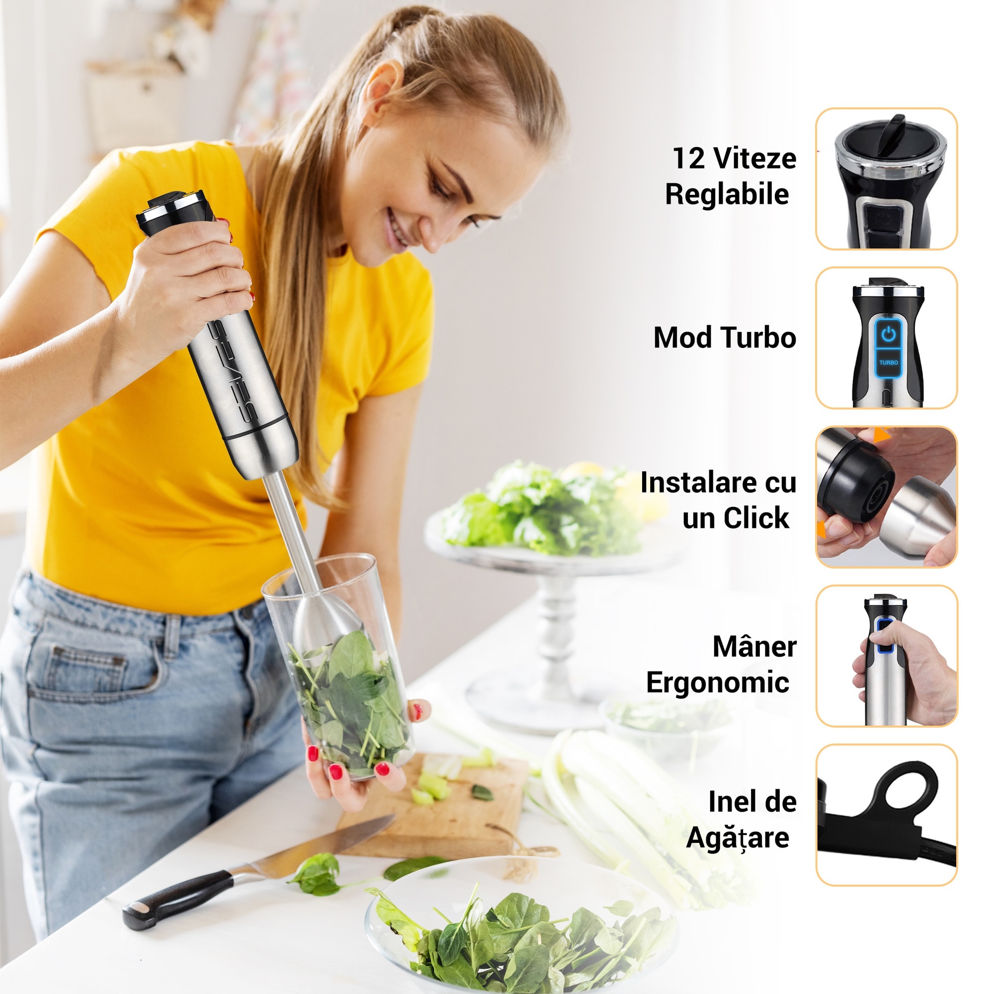 Mixer Vertical 5 in 1, SeveShop®, Mixer Cu Putere 1200W, Blender ...