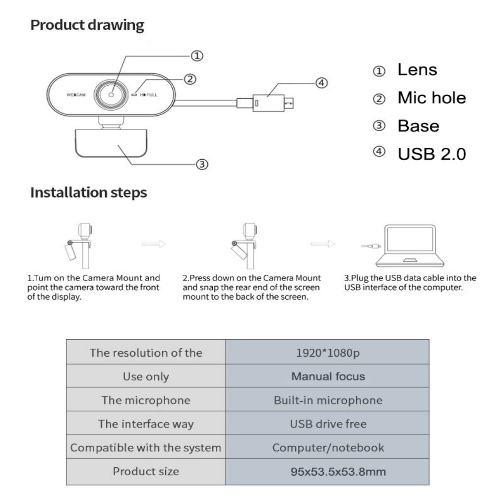 Camera web 2K pentru PC cu autofocus Full HD 2K compatibil cu camera ...