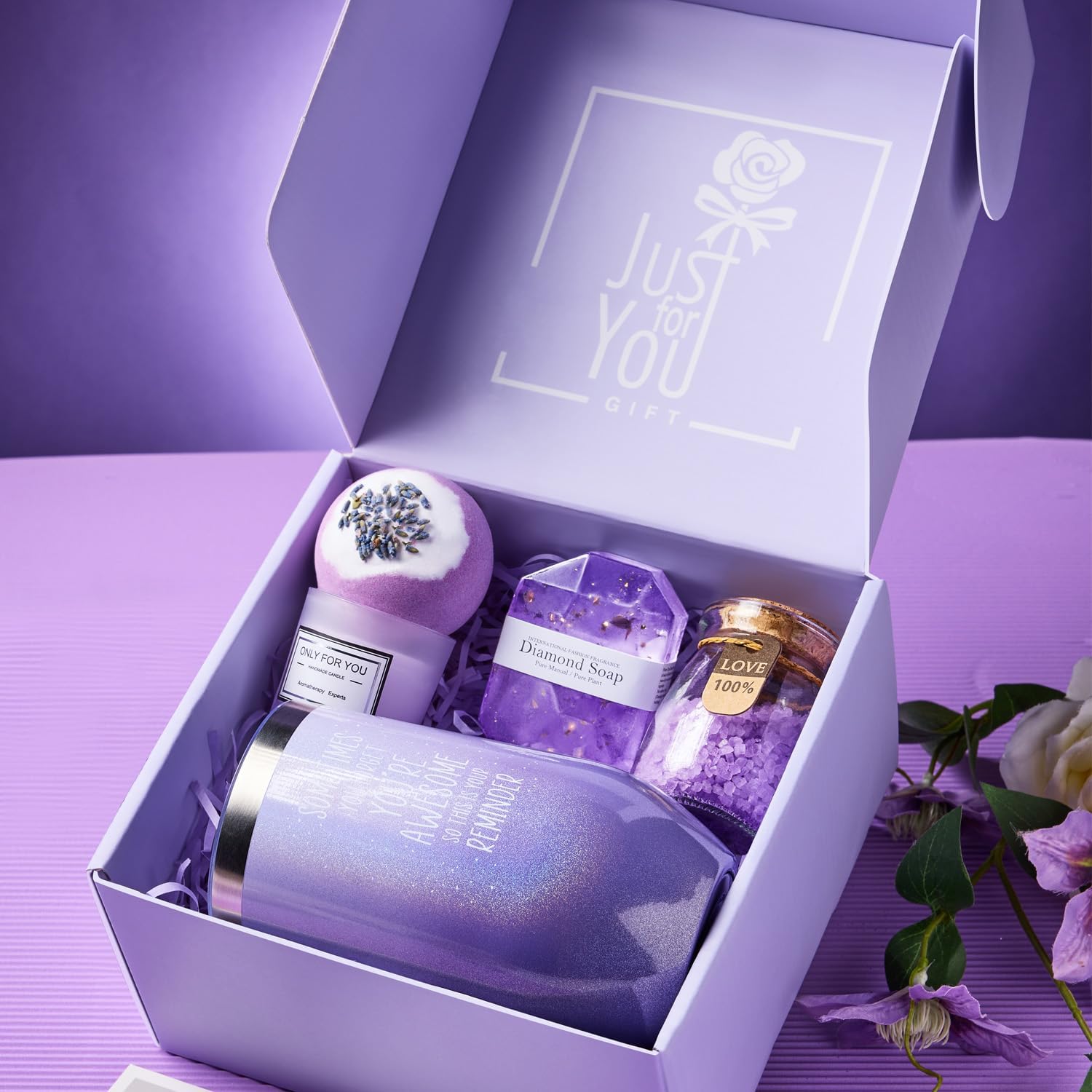 Set Cadou Giftry®, pentru Femei – Set Spa Lavanda 6 Piese, Pahar Termos ...