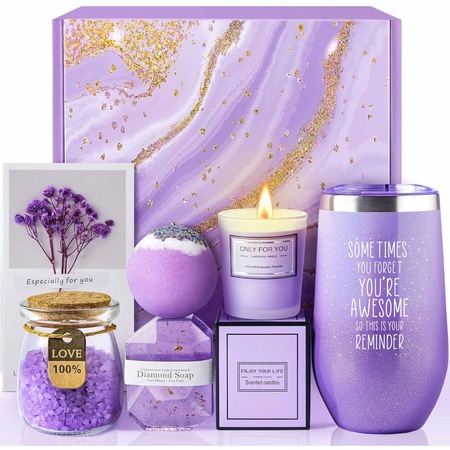 Set Cadou Giftry®, pentru Femei – Set Spa Lavanda 6 Piese, Pahar Termos ...