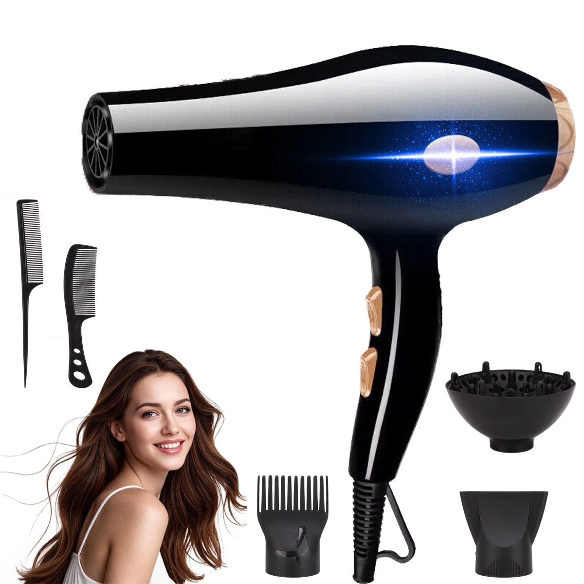 Professional Hair Dryer Powerful 2400W Fast Drying Low Noise Blow Dryer ...