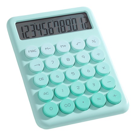 Calculator de birou, mecanic, display LCD, butoane rotunde, alimentare ...