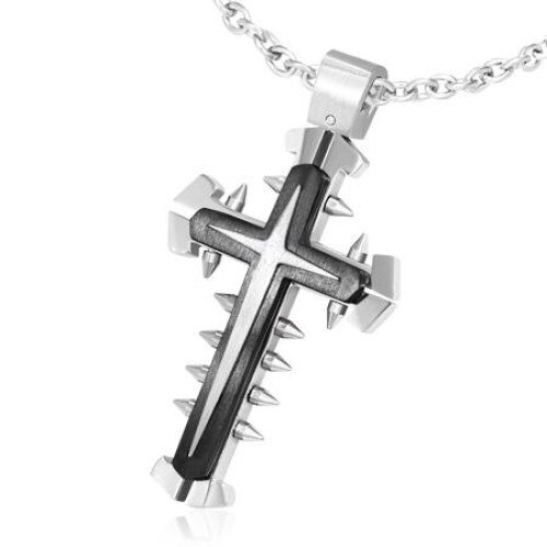 Pandant inox in forma de cruce cu tepi - eMAG.ro