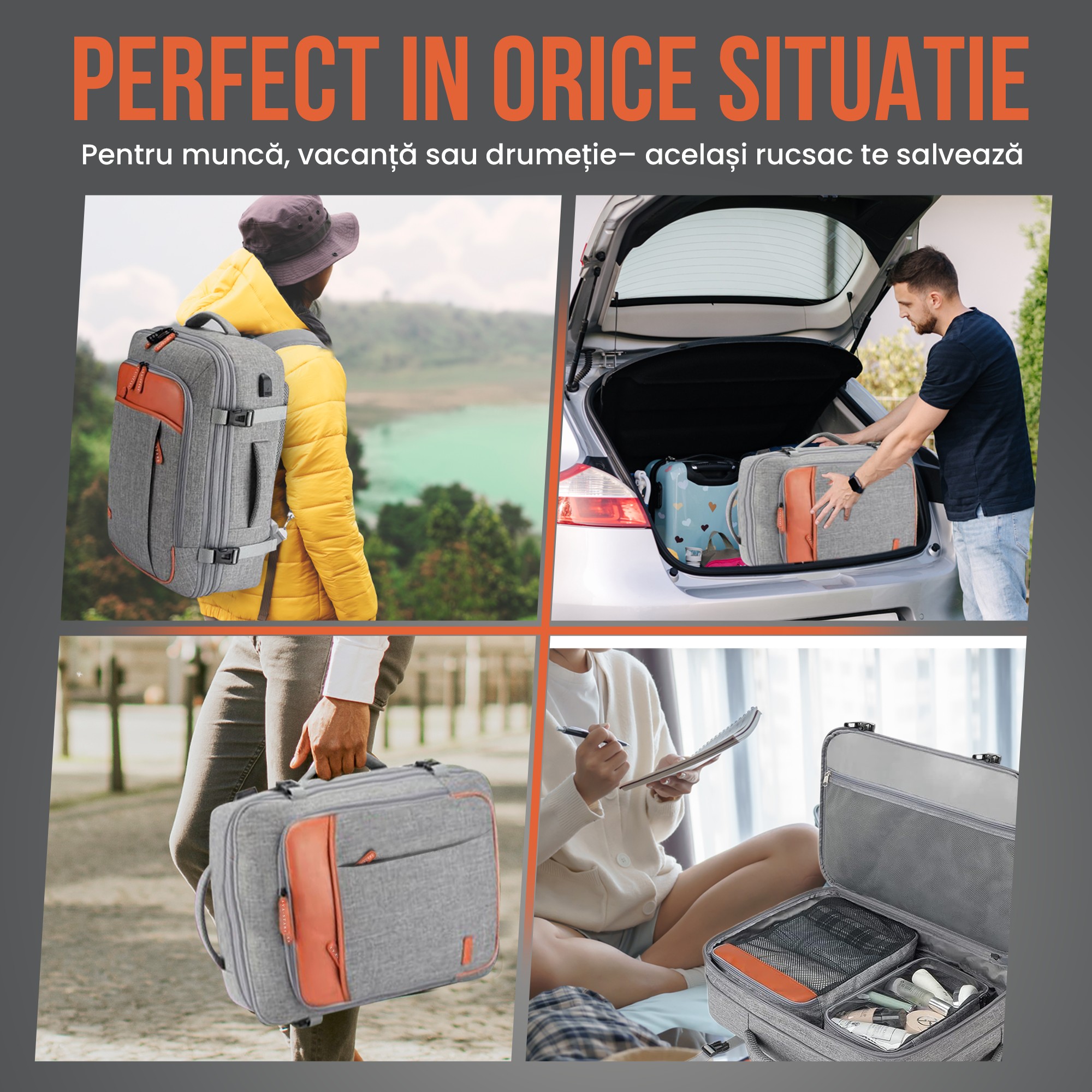Rucsac calatorie avion barbati/femei, convertibil in geanta de mana tip ...