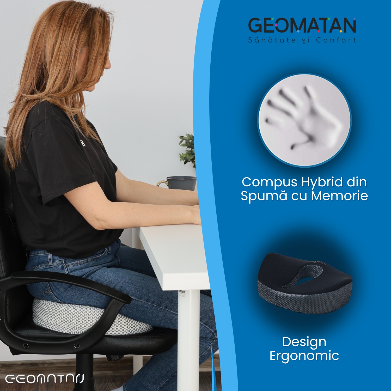 Perna ortopedica sezut GEOMATAN® si Sac de Transport, Spuma cu memorie ...