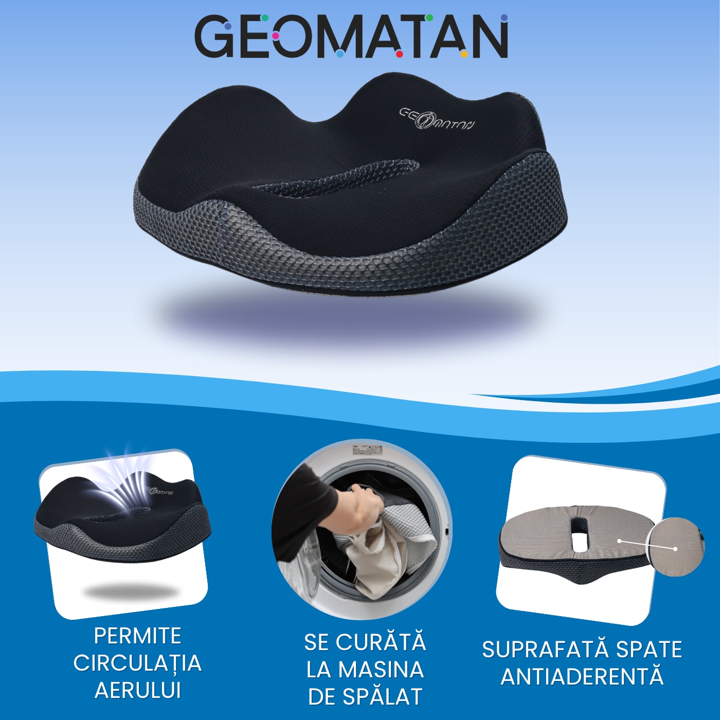 Perna ortopedica sezut GEOMATAN® si Sac de Transport, din spuma cu ...
