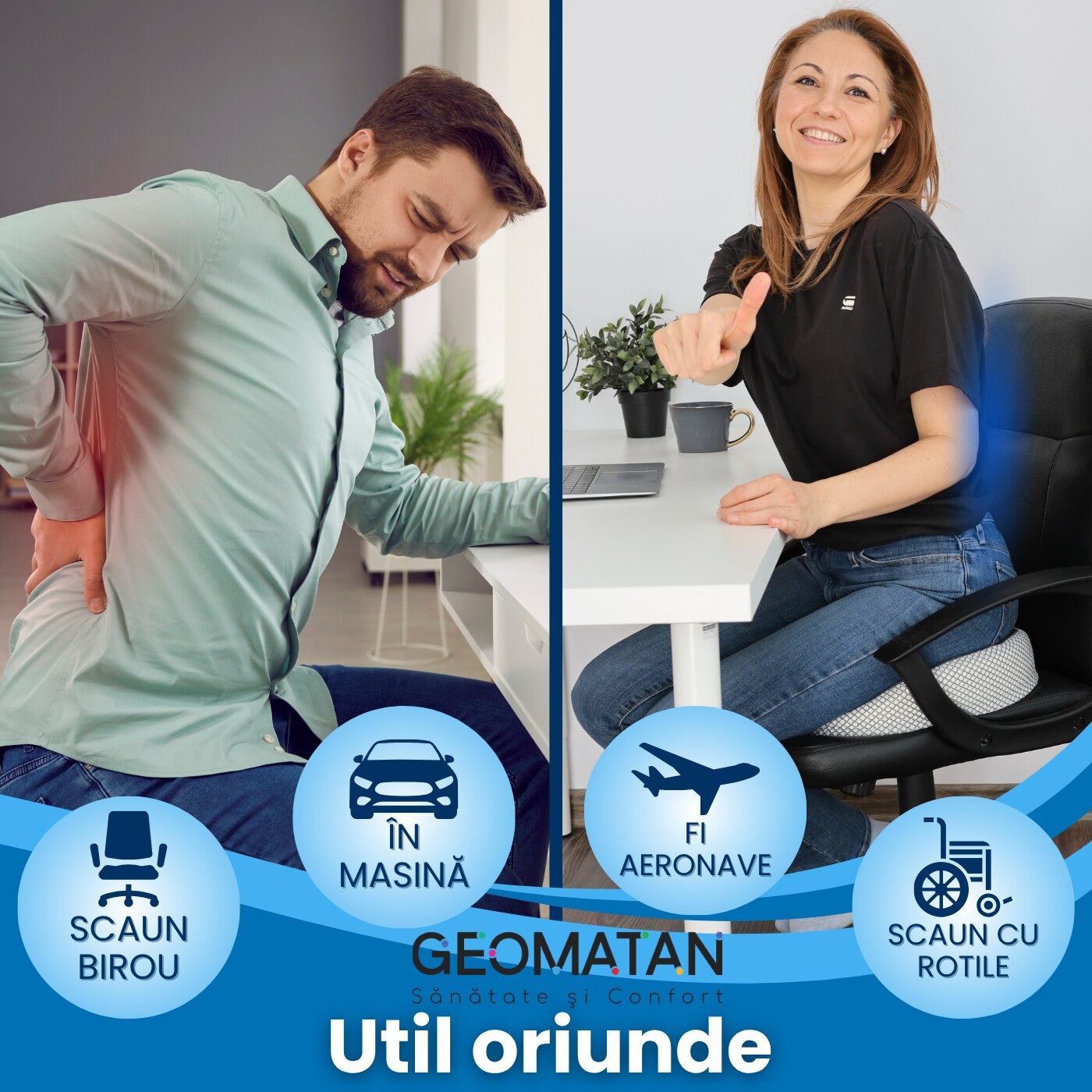 Perna ortopedica sezut GEOMATAN® si Sac de Transport, din spuma cu ...