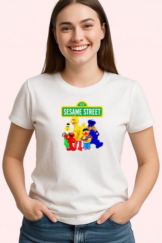 Tricou sesame street emisiune educativa cu papusi colorate si personaje ...