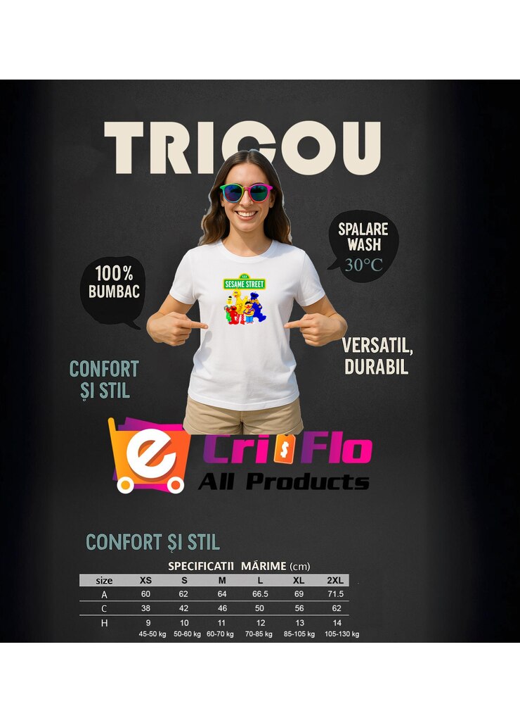 Tricou sesame street emisiune educativa cu papusi colorate si personaje ...