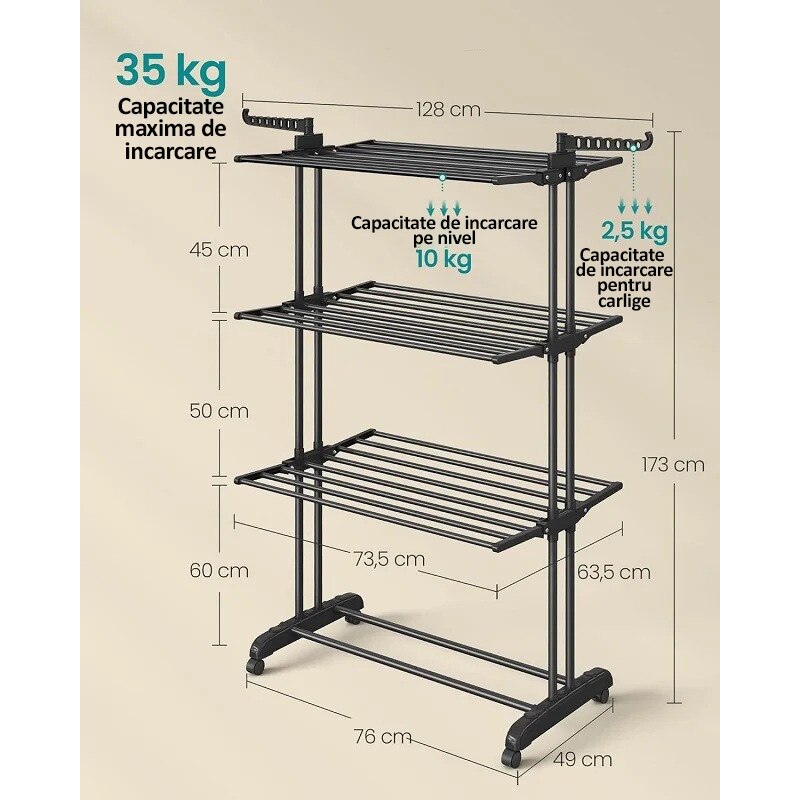 Uscator vertical pentru rufe si incaltaminte NEXTLY, 3 niveluri, suport ...