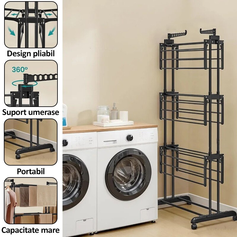 Uscator vertical pentru rufe si incaltaminte NEXTLY, 3 niveluri, suport ...