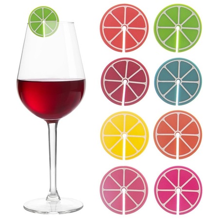 Set 8 markere colorate pentru pahare, Orion, silicon, 3,7cm, multicolor ...