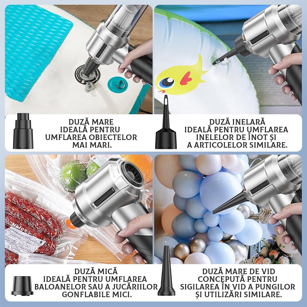 Aspirator Portabil, 100W, 12000Pa, 3 viteze, 680L/min, incarcare Type-C ...