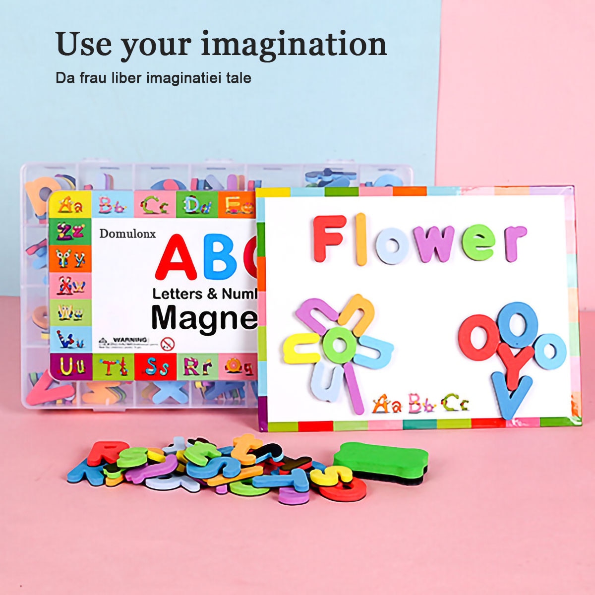 Set magnetic cu litere si cifre pentru copii, Domulonx, include litere ...