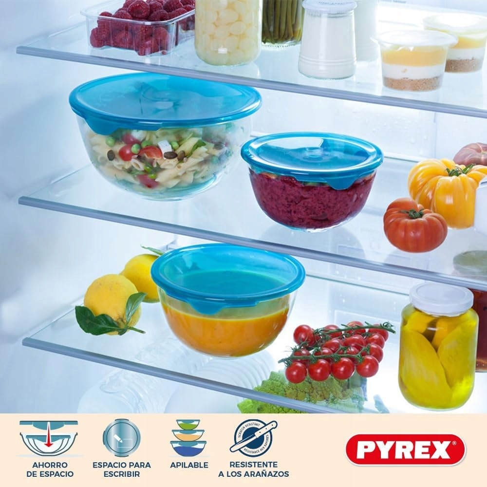 5 darabos üvegtál készlet fedővel, Pyrex, 0,5L, 1L, 2L, szélsőséges ...