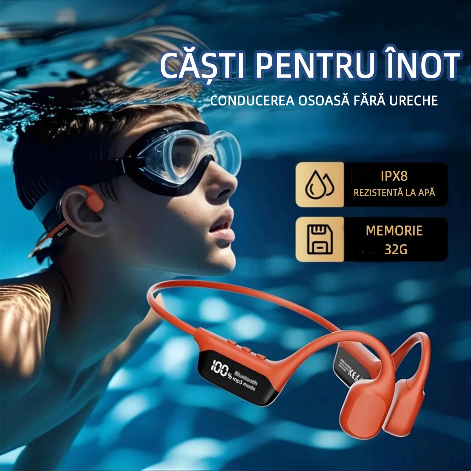 Casti sportive wireless, Bluetooth 5.4, alergare, inot, audio, wireless ...