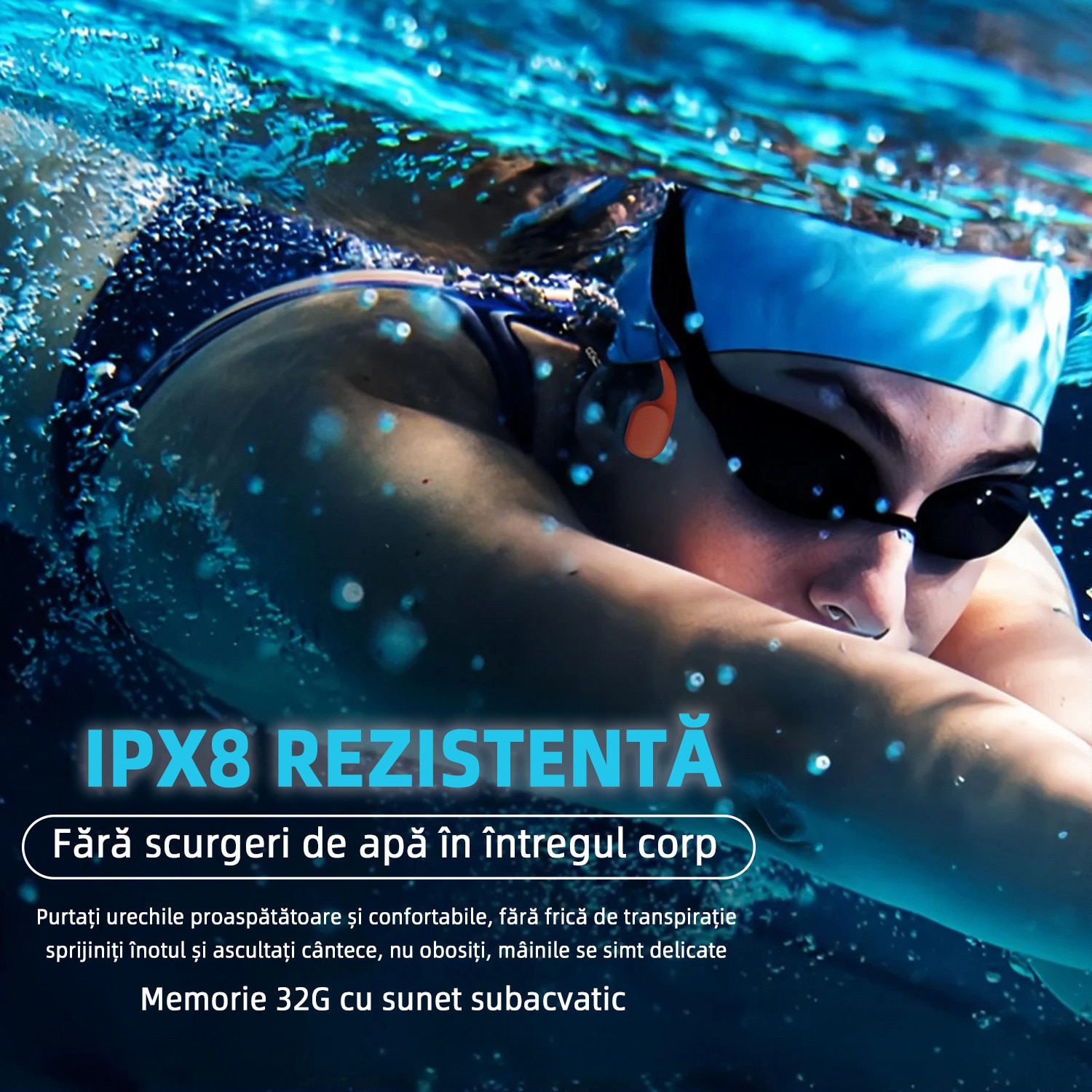 Casti sportive wireless, Bluetooth 5.4, alergare, inot, audio, wireless ...